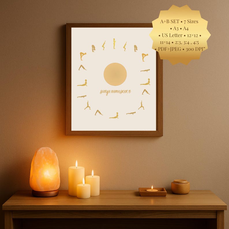 Surya Namaskar B – Sun Salutation B Poster | 8 Sizes A3, A4, US Letter ...