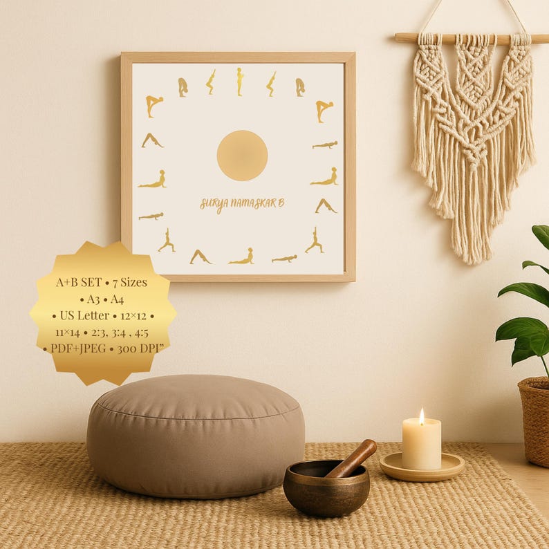 Surya Namaskar B – Sun Salutation B Poster | 8 Sizes A3, A4, US Letter ...