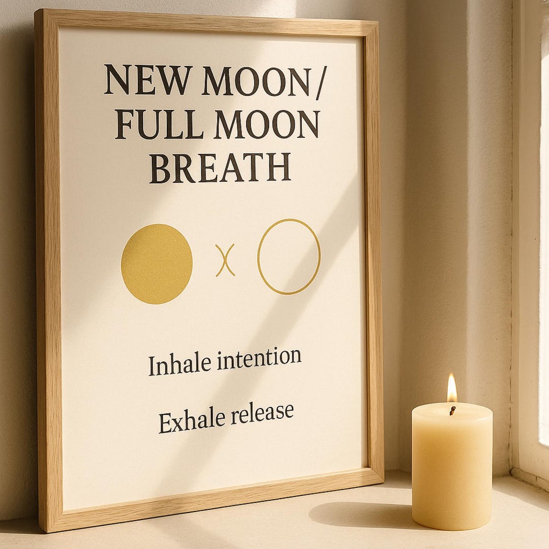 New Moon Full Moon Printable Poster, Cream Gold, Lunar Ritual Wall Art ...
