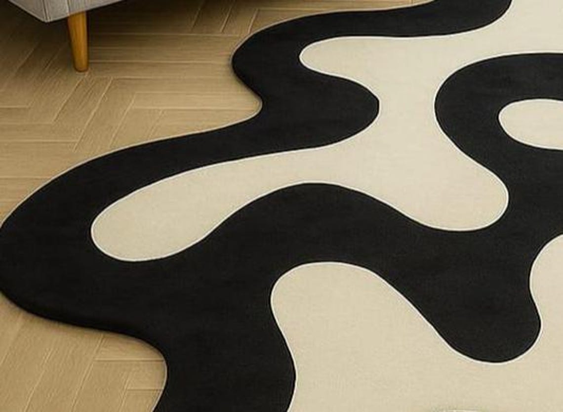 Modern Black and White Abstract Rug - Irregular Wavy Carpet (5x7 Ft) - Etsy