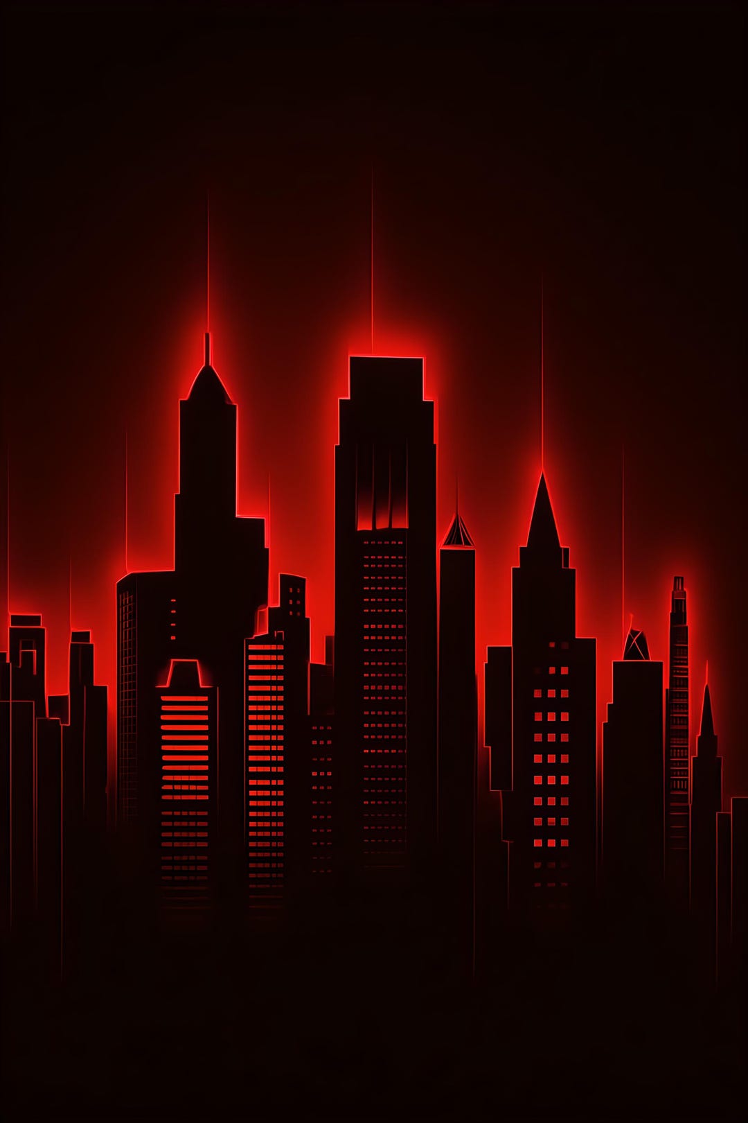 Neon Red City Skyline Digital Art Print | Futuristic Urban Silhouette ...
