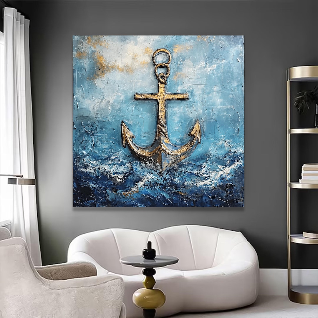 Nautical Anchor Canvas Art: Ocean Waves Seascape, Maritime Decor ...