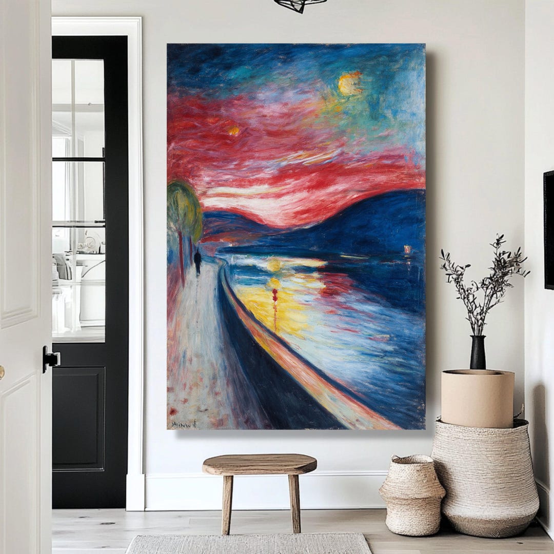 Edvard Munch Inspired Masterpiece, Riverside Landscape Wall Art ...