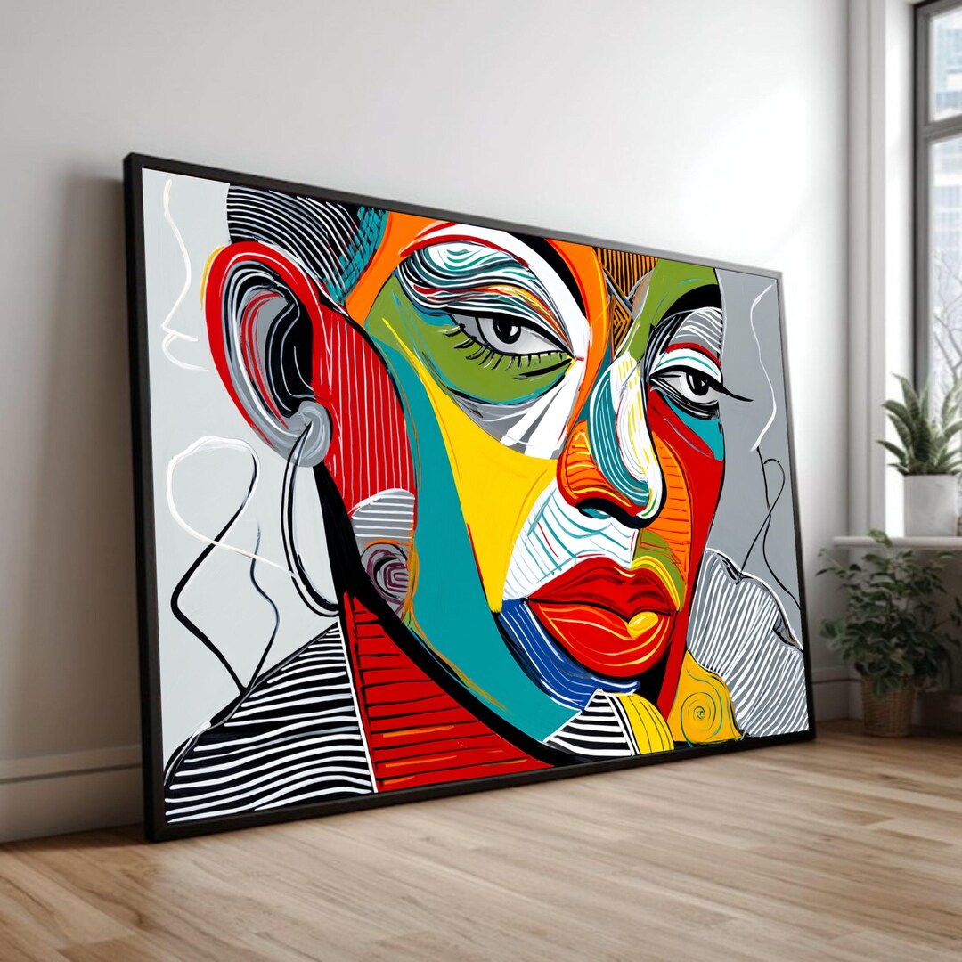 Abstract Face Portrait Canvas, Colorful Expressionist Wall Art, Large ...