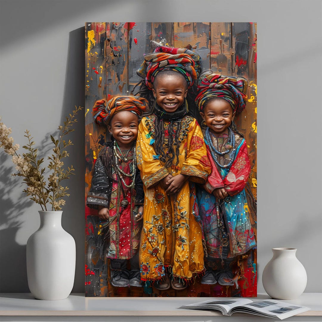 African Children Portrait Canvas: Colorful Kids Wall Art, Ready to Hang ...