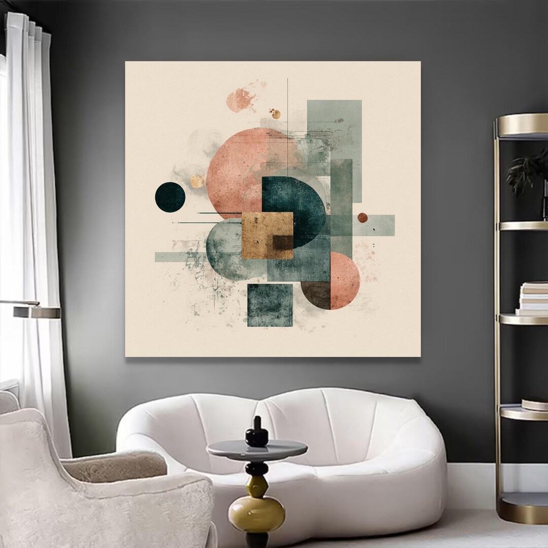Modern Abstract Geometric Canvas, Earth Tone Wall Art, Contemporary ...