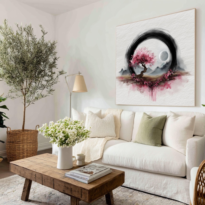 Zen Sakura Tree Canvas Art: Japanese Wabi-sabi Landscape, Printed ...