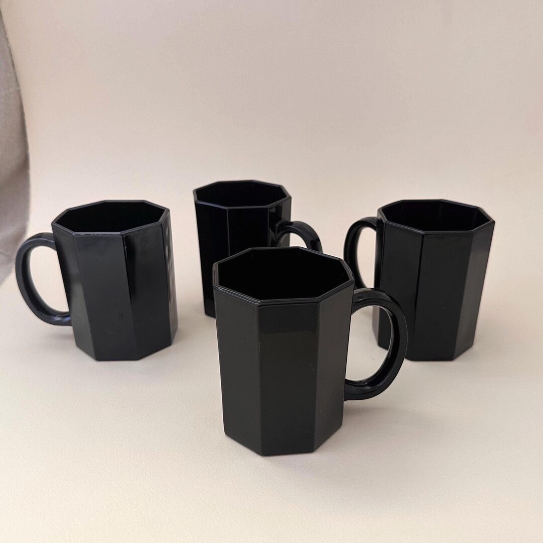 Vintage Set of 4 ARCOROC OCTIME 1980s French Modernist Octagonal Black ...