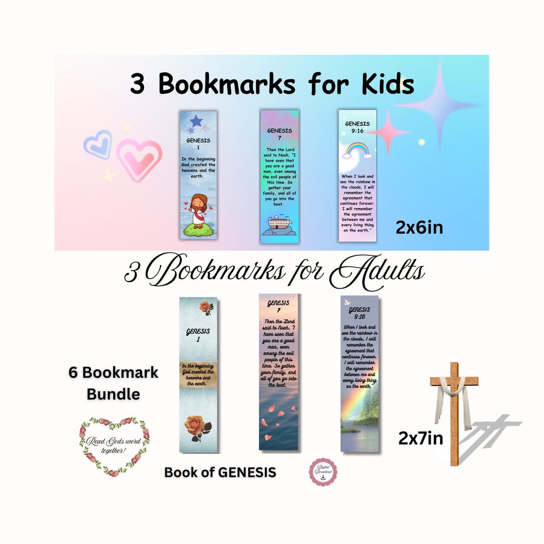 Christian Scripture Bookmarks for Kids & Adults: Genesis Bible Verses ...