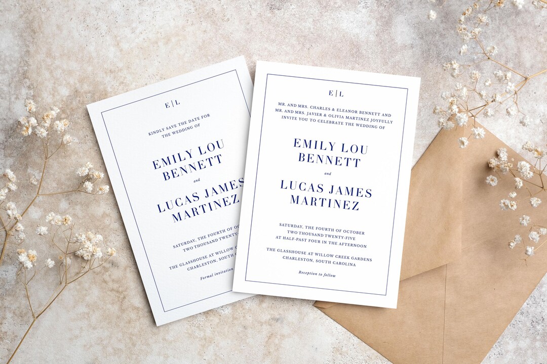 Monogrammed Formal Wedding Invitation Suite: Minimalist Canva Template ...