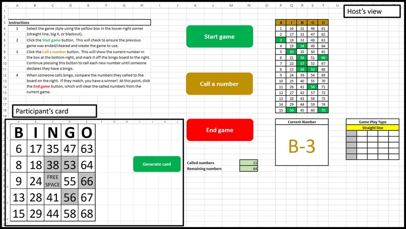 Excel BINGO Template - Etsy