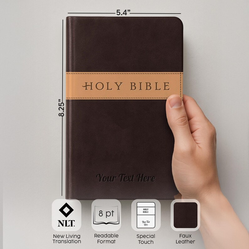 Personalized NLT Bible: Engraved Brown Leatherlike Cover, New Living ...