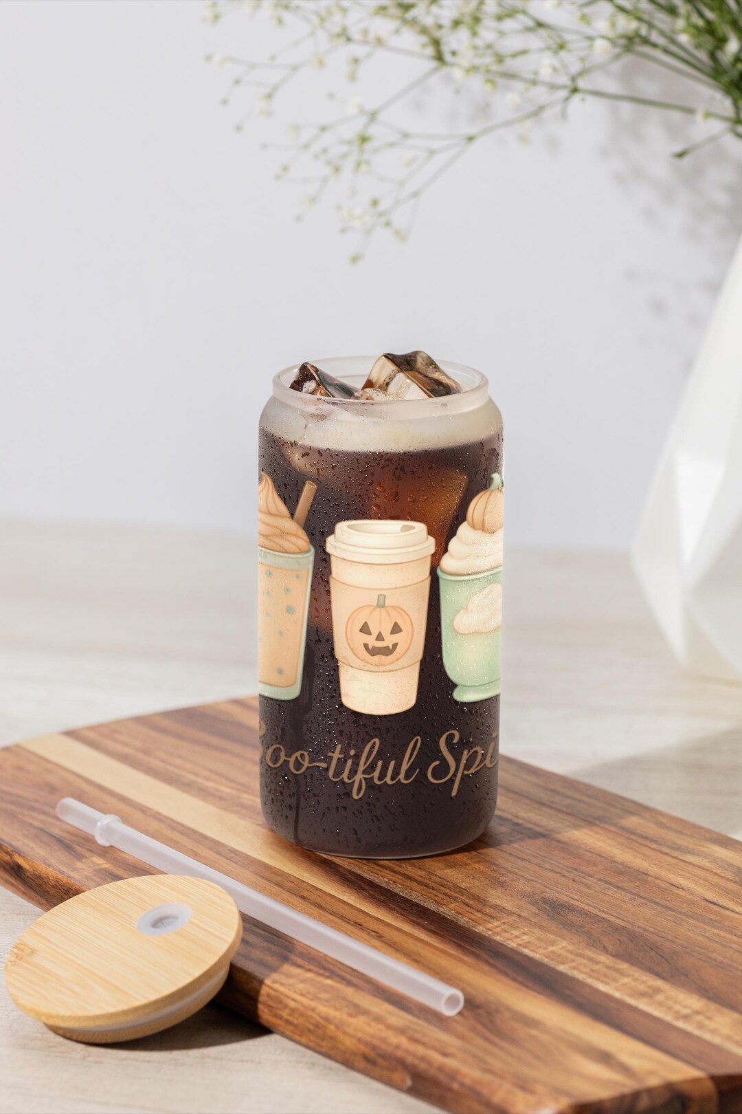 Latte Lover Vintage Style Sipper Glass, 16oz, Halloween Coffee Decor ...