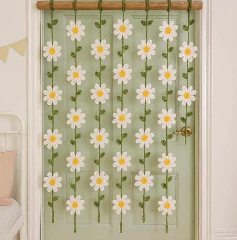 Crochet Flower Curtain Pattern PDF, Daisy Garland Tutorial, Handmade ...