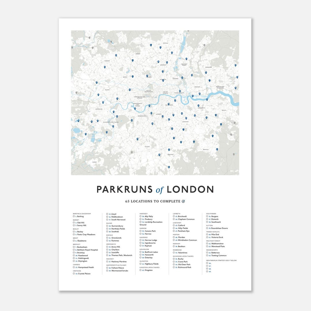 London Parkrun Checklist Poster & Map - Etsy UK