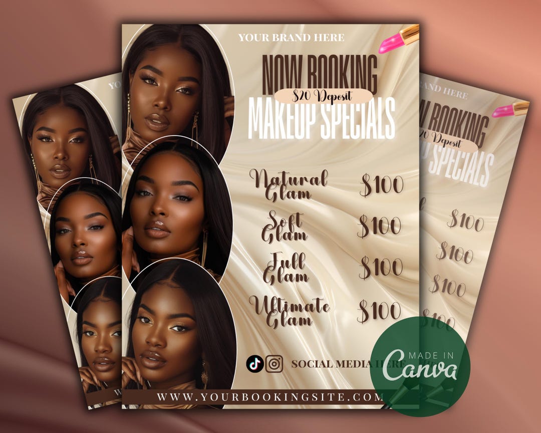 Makeup Artist Booking Flyer Template | Now Booking Specials Price List ...