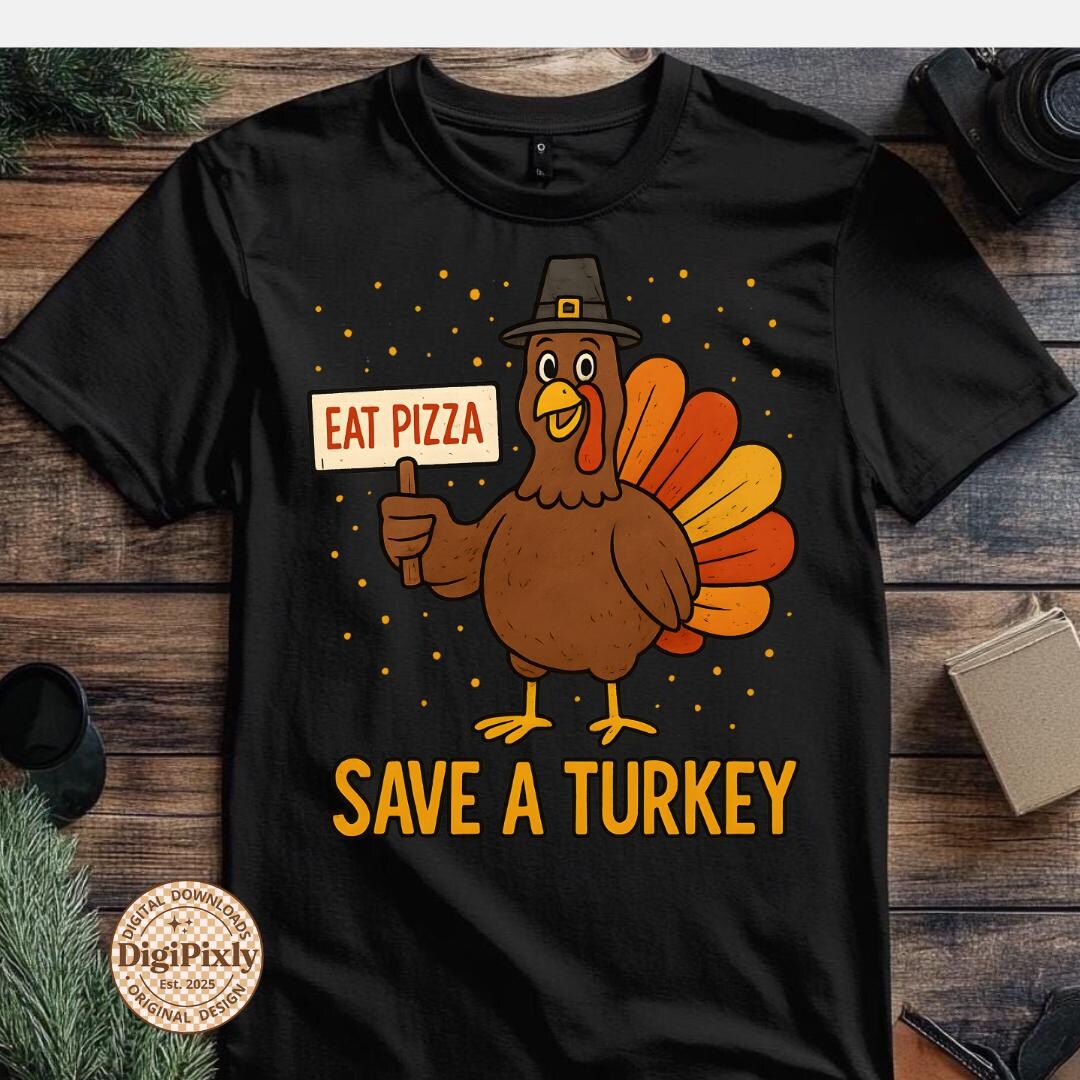 Save A Turkey Eat Pizza PNG SVG Funny Thanksgiving Shirt Design, Pizza ...