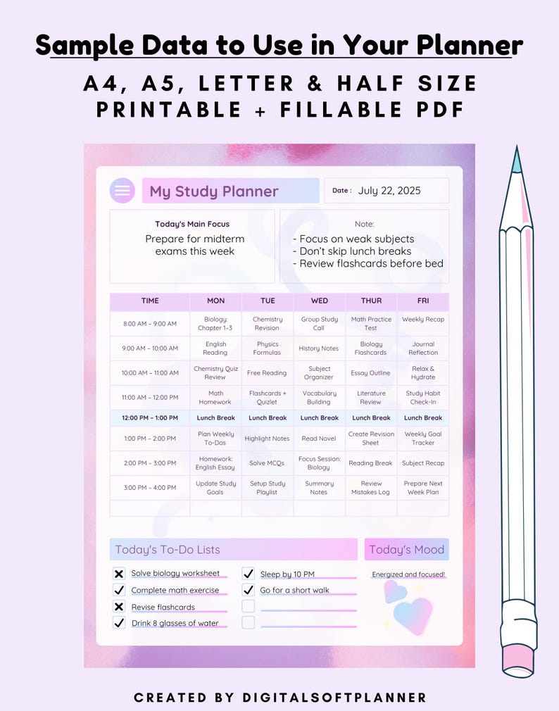 Weekly Study Planner | Student PDF , Printable & Canva Template ...