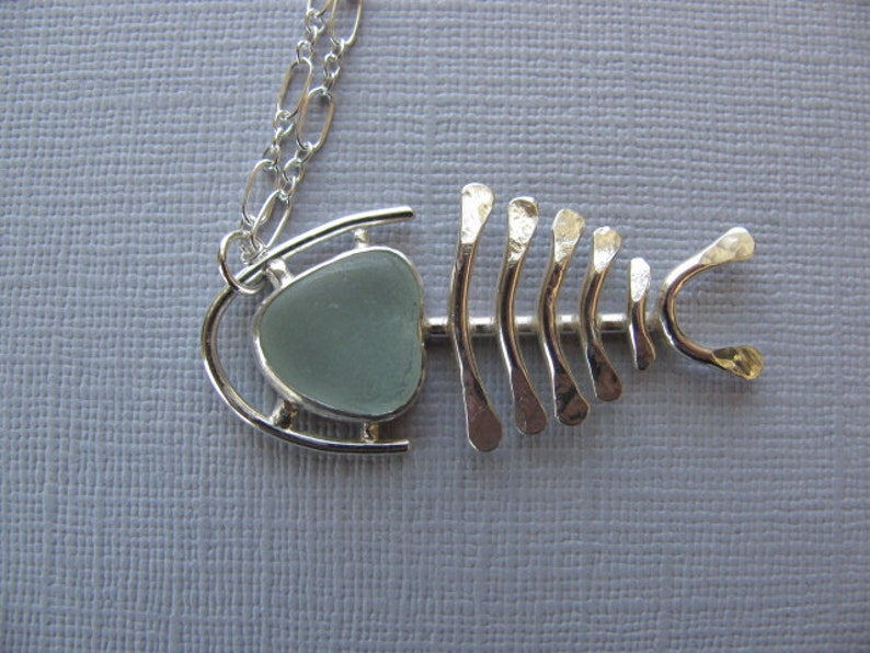 Sea Glass Fishbone Pendant - Etsy