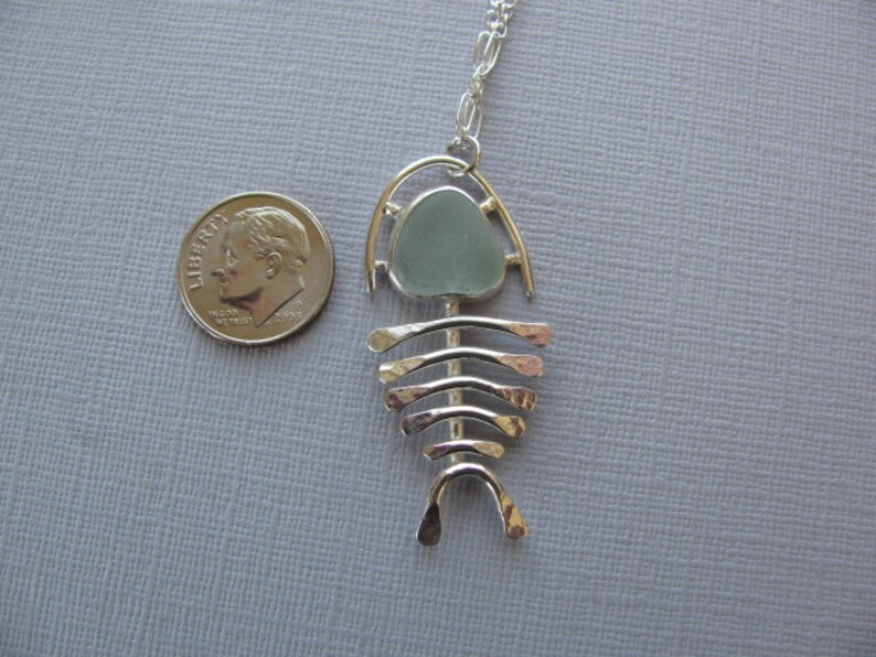 Sea Glass Fishbone Pendant - Etsy