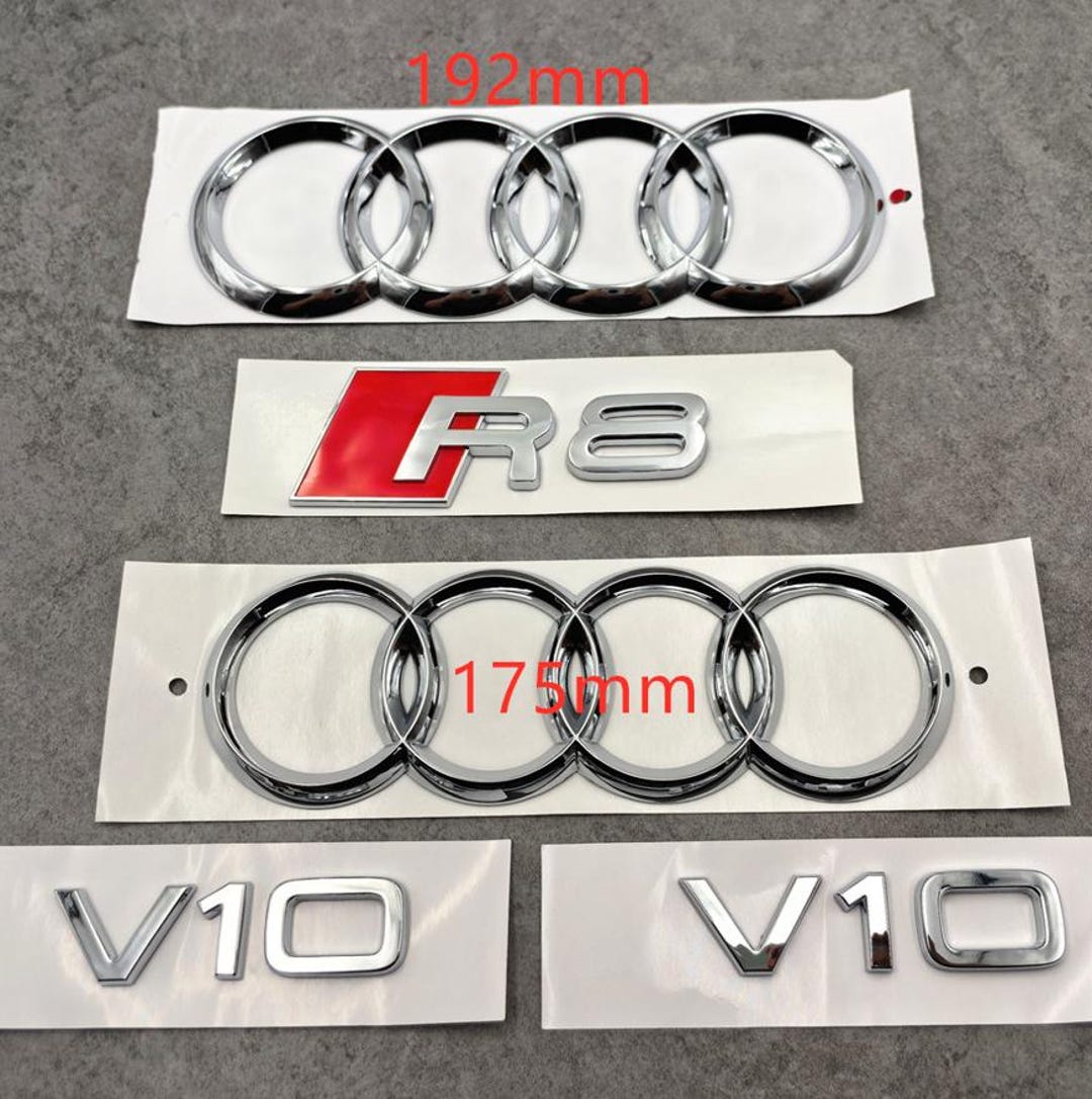 Audi R8 Chrome Emblem Kit 175mm Front Rings and 192mm Rear Rings and R8 ...