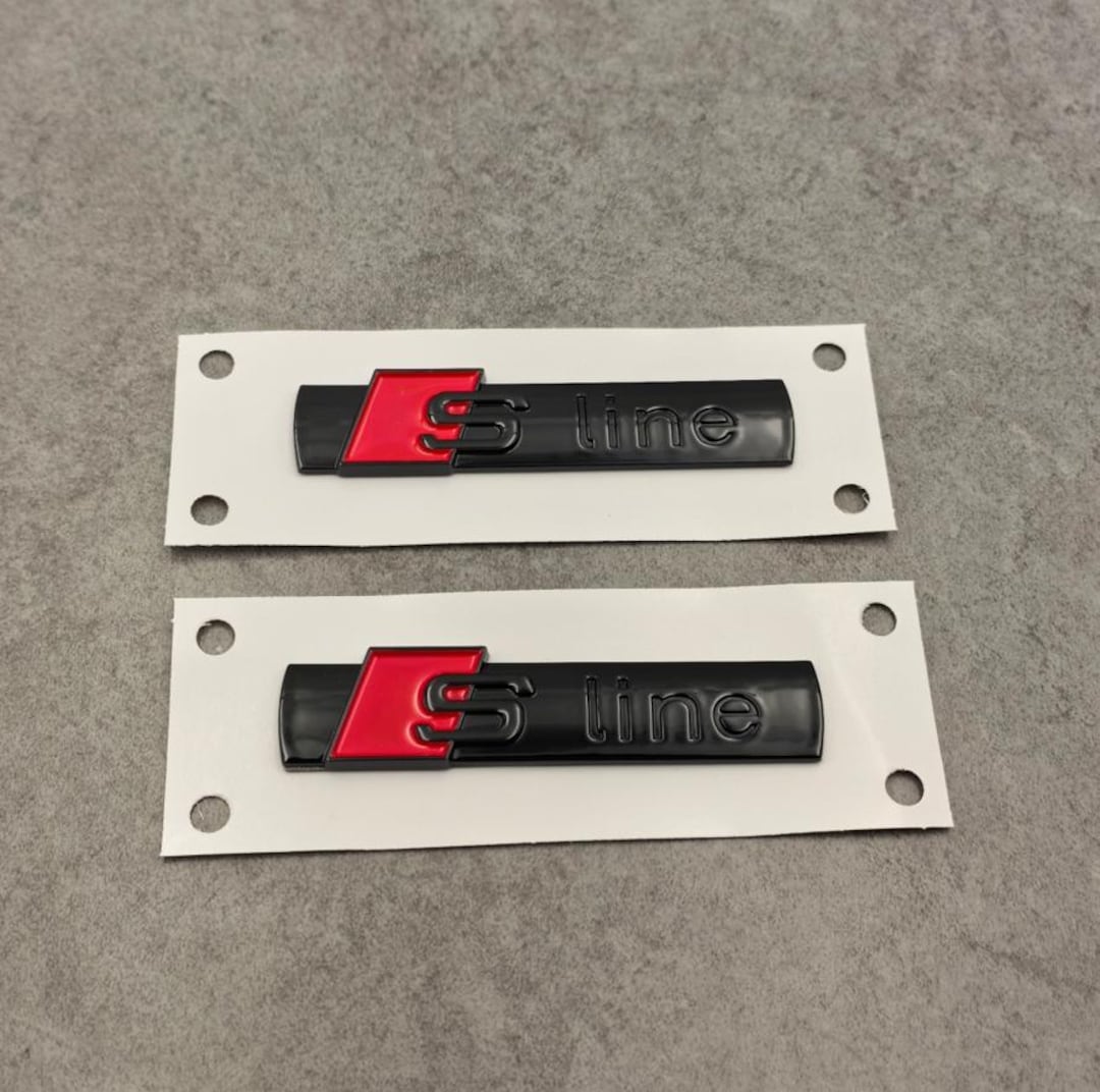 Audi S-LINE Side Emblems Glossy Black 7.3cm Set of 2 Fender Badges Car ...