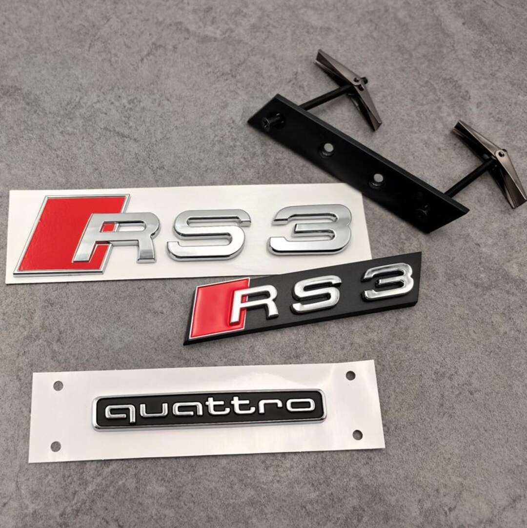 Audi RS3 SET Premium Chrome RS3 and Quattro Emblem Set Rear Badge ...
