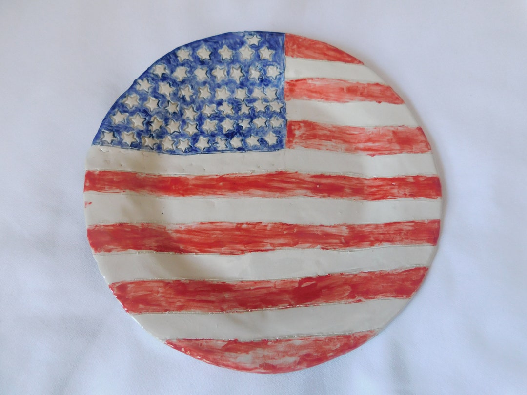 Patriotic American Flag Ceramic Plate - Etsy