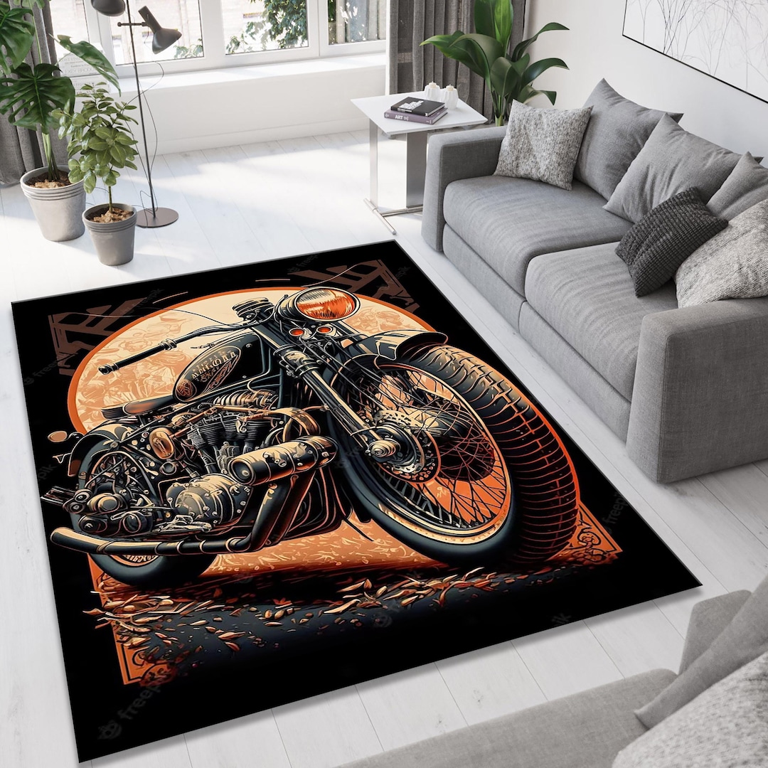 Custom Motorcycle Rug,harley Davidson Rug, Motor Bike Riders, Vintage ...