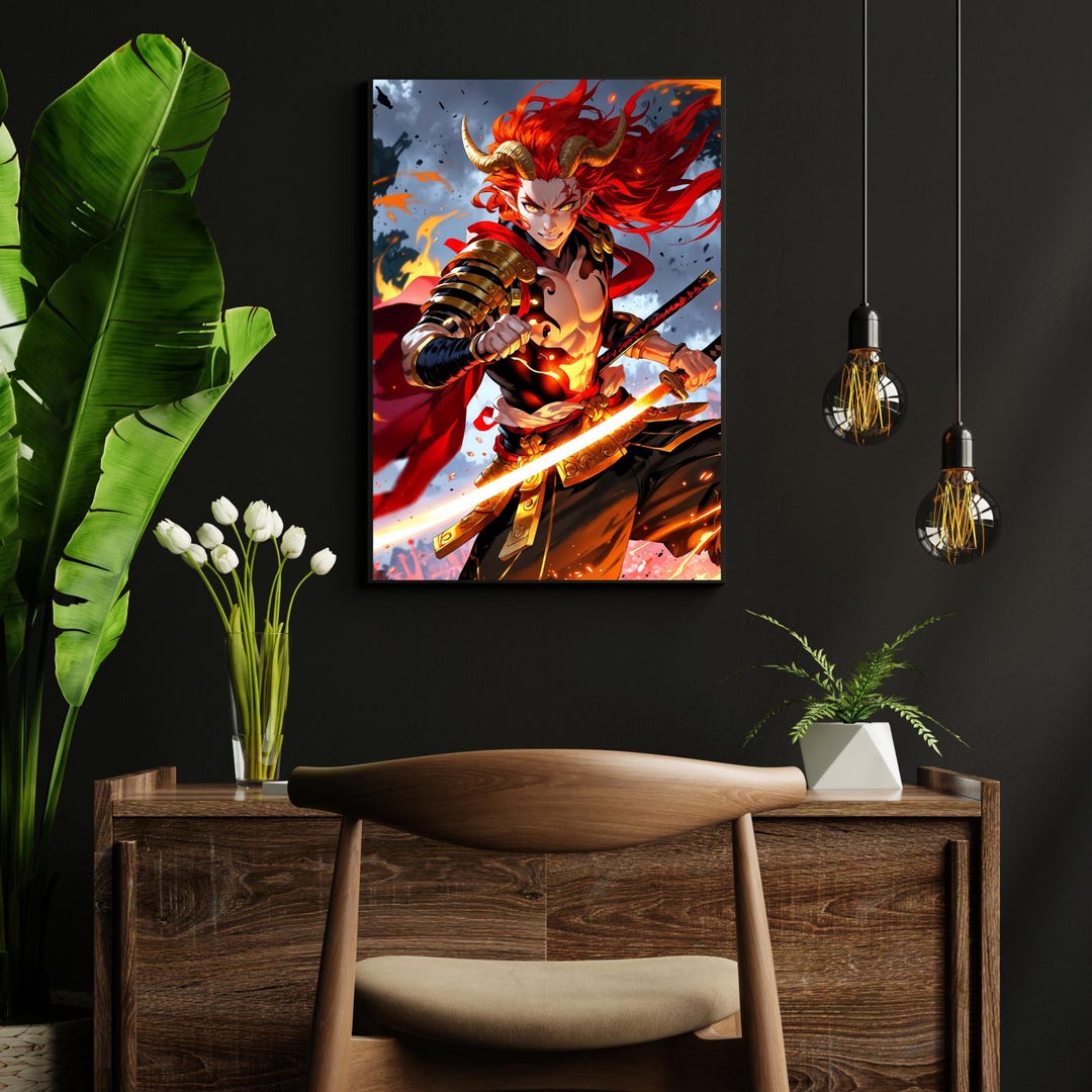 Aries Zodiac Sign Anime | Flameblade Samurai Astrology Wall Art ...