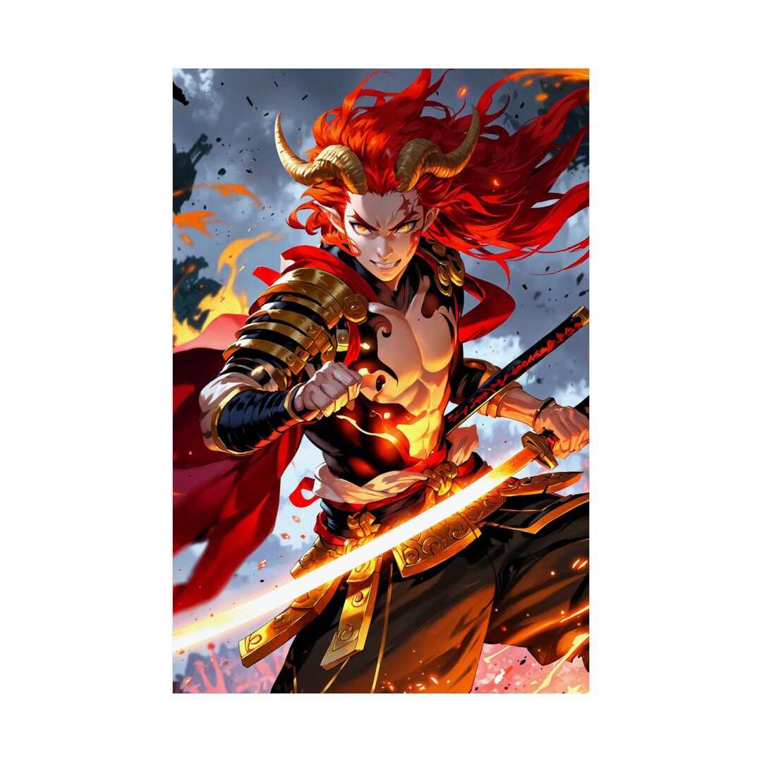 Aries Zodiac Sign Anime Satin Poster| Flameblade Samurai Astrology Wall ...