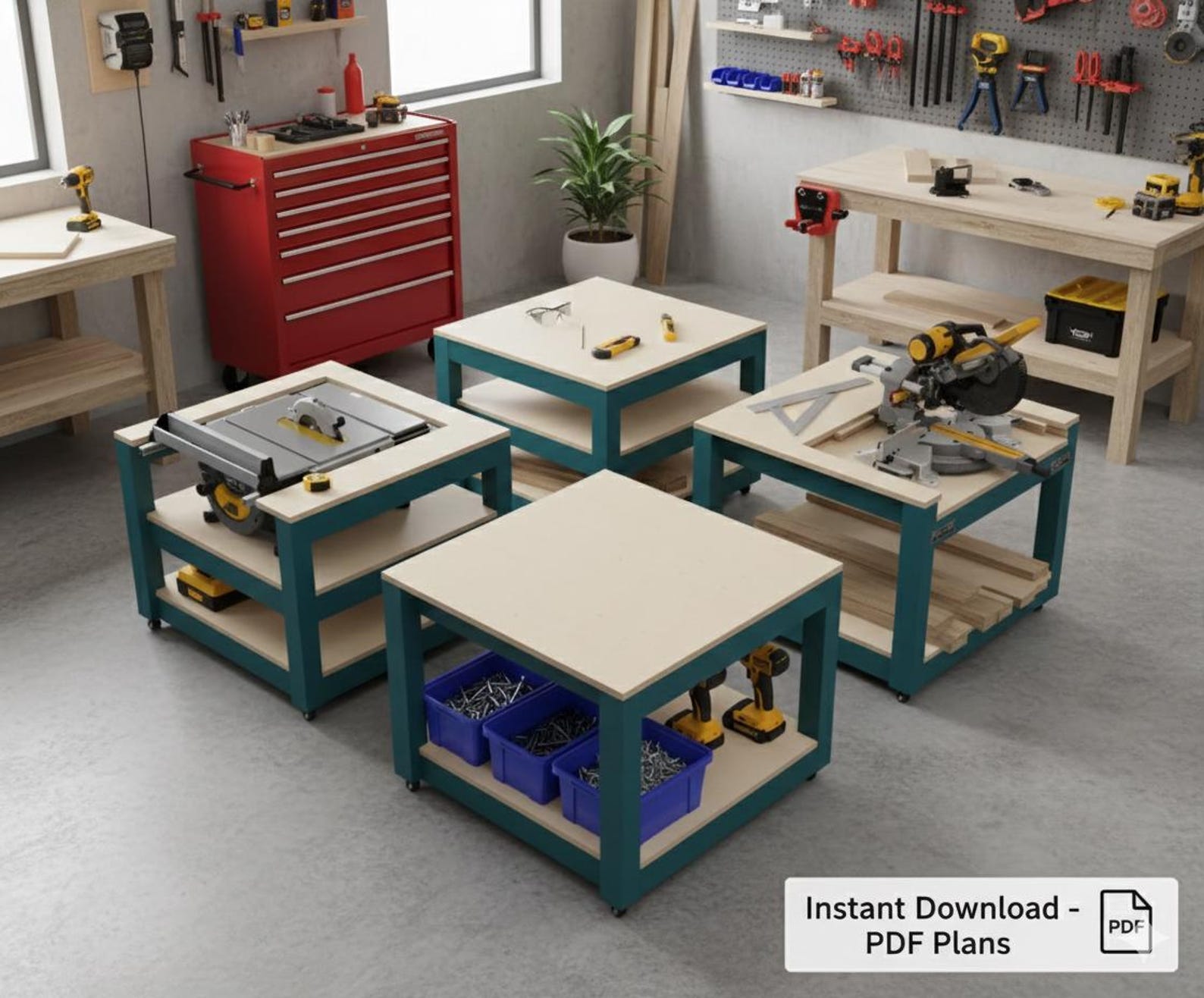 DIY Mobile Garage Modular Workbench Plans, Workstation With Miter Saw ...