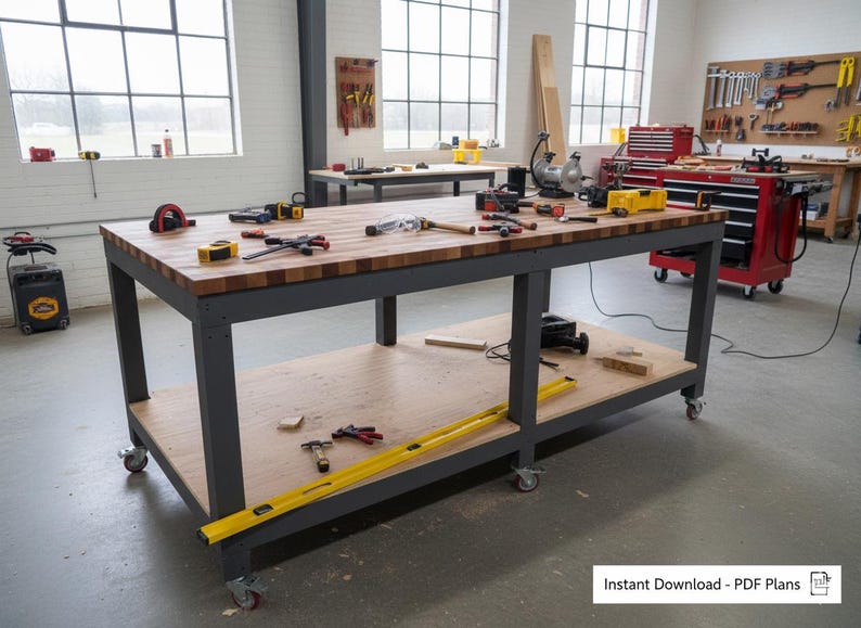 DIY Workbench Plans: 4x8 Garage Workbench Blueprint, Garage Workshop ...