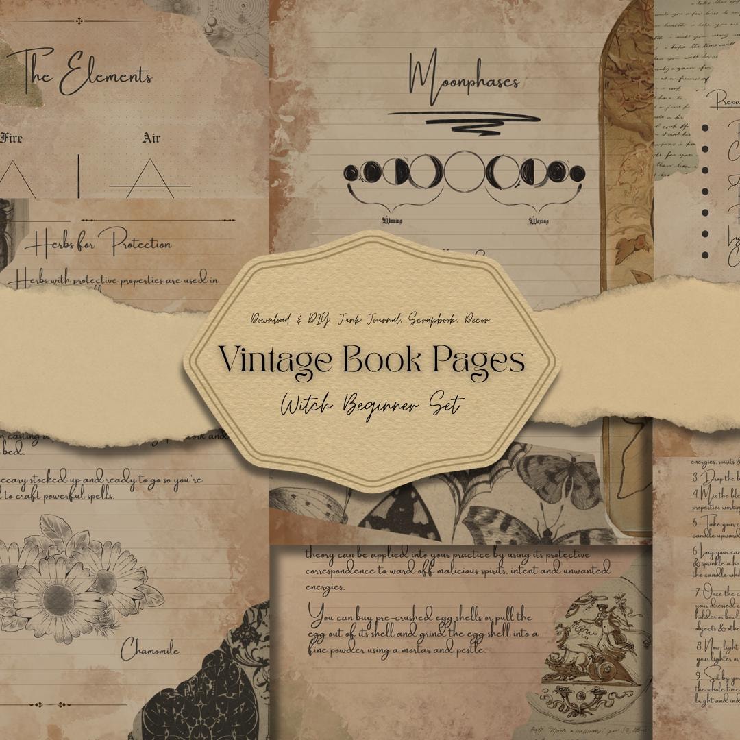 DIY Printable Vintage Book Pages | Digital Witchy Journal Paper, Dark ...