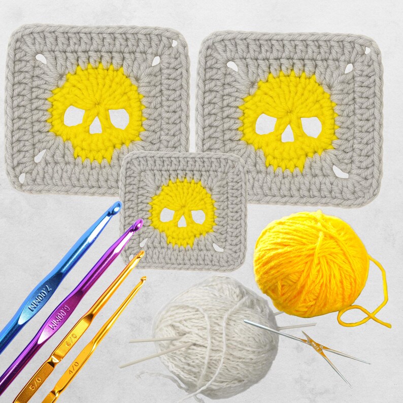 Skull Granny Square Crochet Pattern: Easy Halloween Goth Design (PDF ...