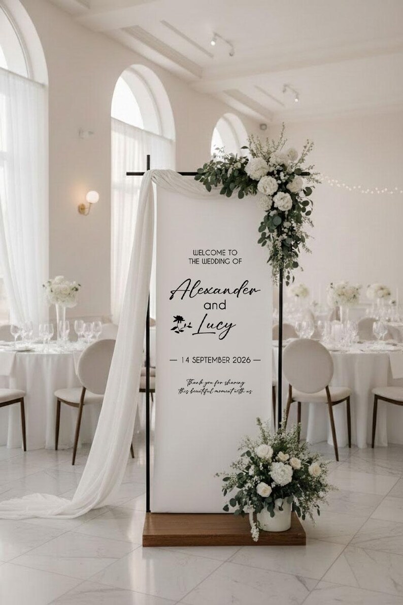 Personalized Wedding Welcome Banner, Elegant Fabric Tapestry Backdrop ...
