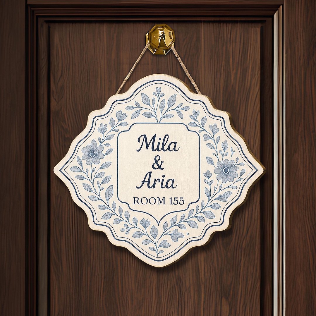 Custom Chinoiserie Dorm Door Sign, Personalised Blue Chinoiserie Room ...
