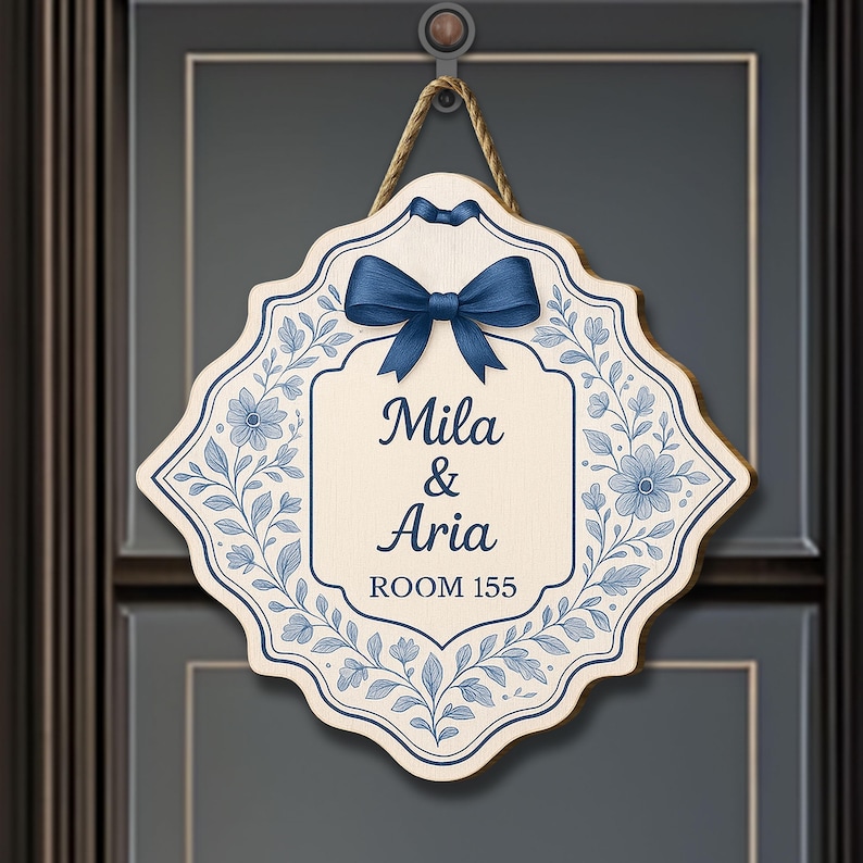 Personalized Chinoiserie Wooden Door Sign, Blue Floral Dorm Decor - Etsy