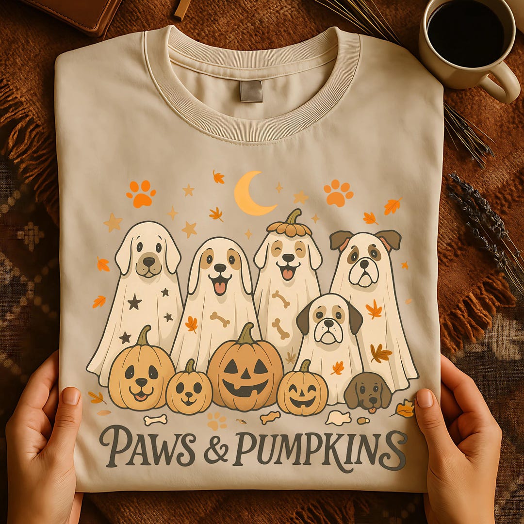 Paws and Pumpkins Halloween Dog PNG | Cute Ghost Dog Sublimation ...