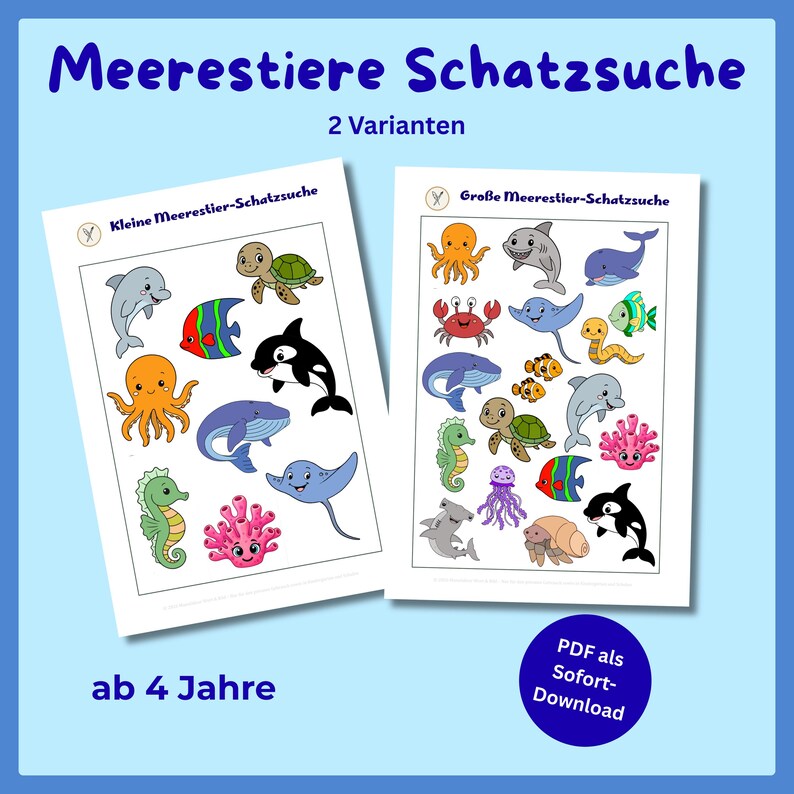 Treasure Hunt for Kids: Sea Animals - Birthday Game, Printable ...