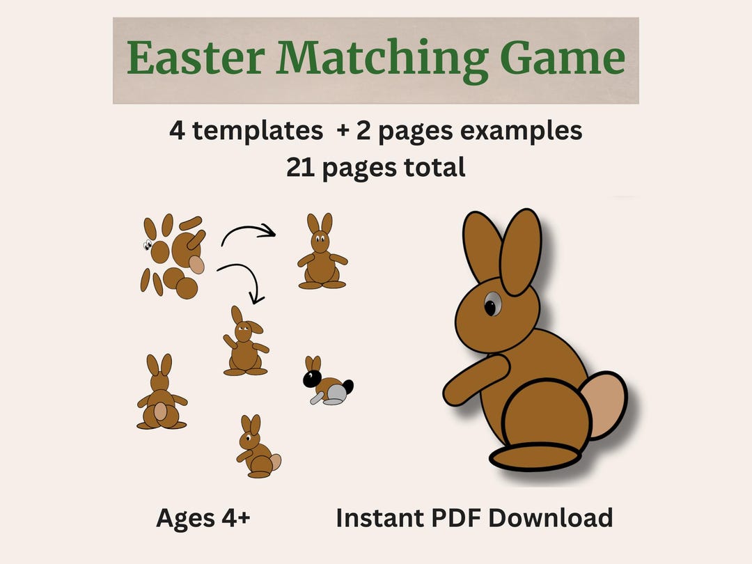 Easter Bunny Matching Game Printable, Preschool Learning Game, Toddler ...