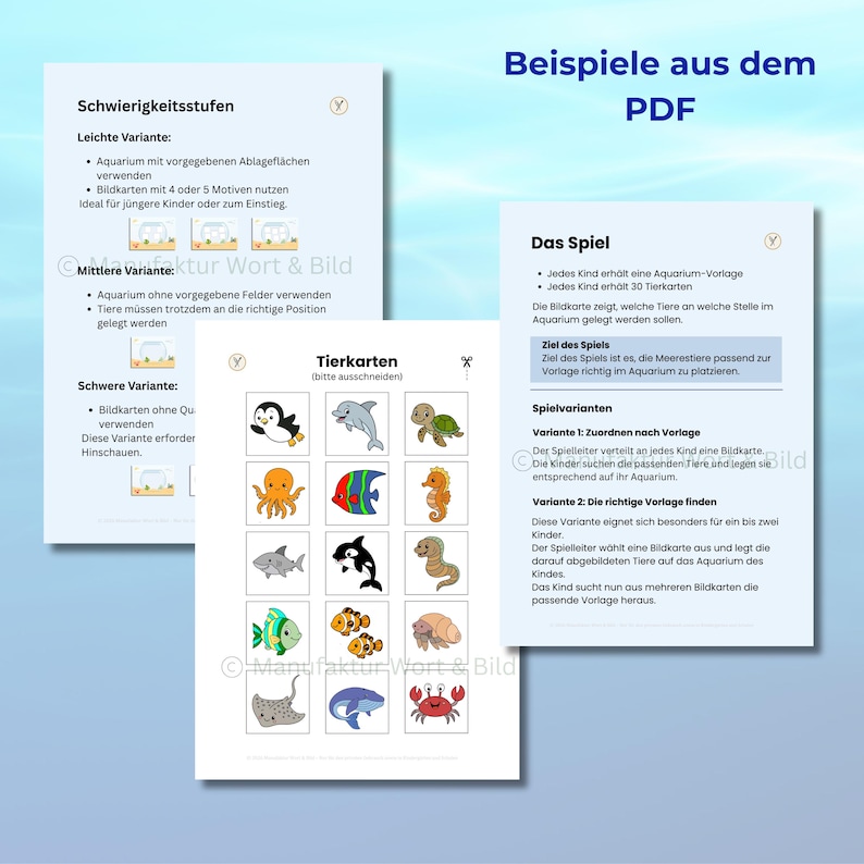 Aquarium Learning Game for Children (PDF) – Concentration & Matching ...