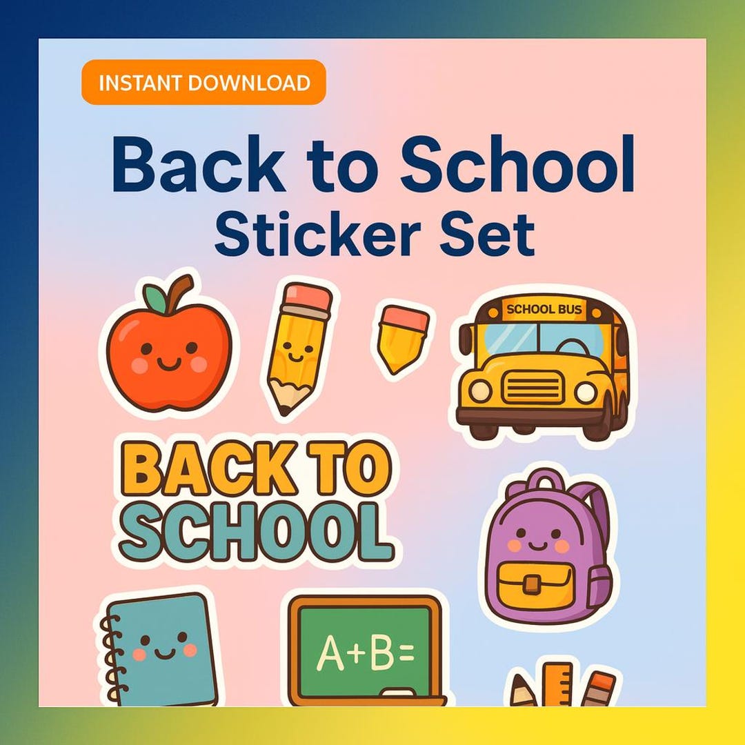 Back to School Kawaii Sticker Set | Cute School Bus, Pencil, Apple, ABC ...