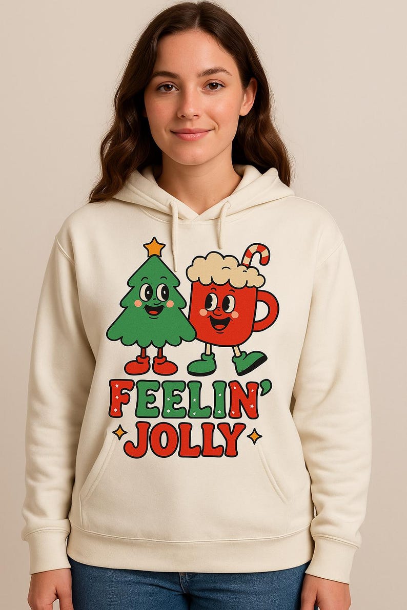 Feelin Jolly Christmas SVG Retro Tree Hot Cocoa PNG Funny Holiday Shirt ...