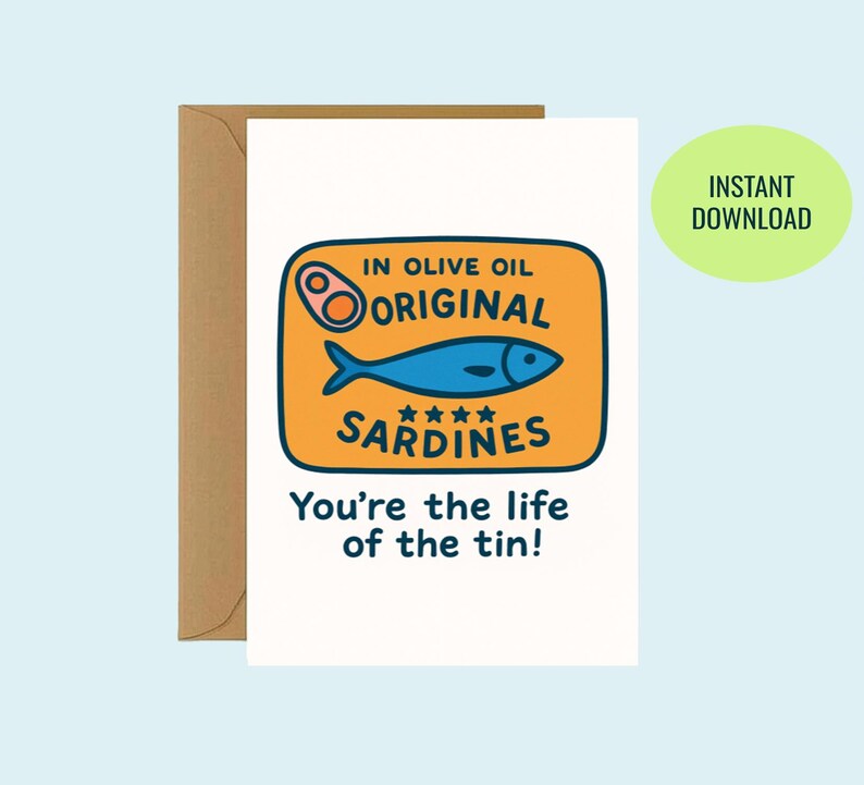Printable Birthday Card, Funny and Cute Sardines Fish Birthday Card for ...