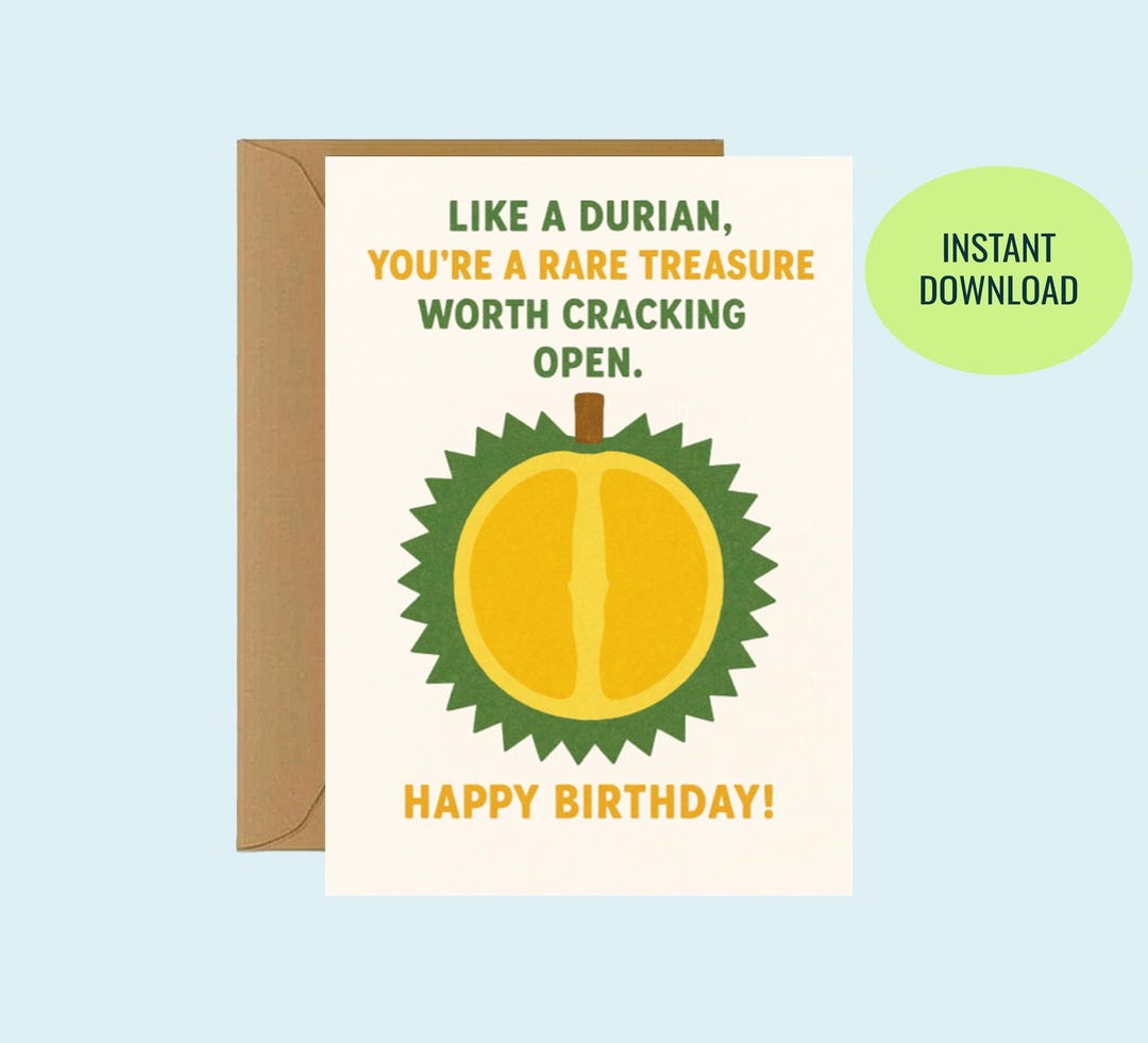 Cute Tropical Durian, Printable DIY Birthday Card for Friends and ...