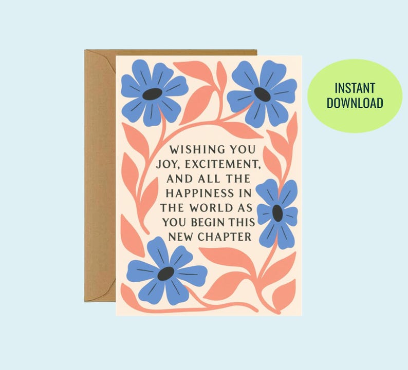 Blue and Pink Floral Design, Printable DIY Wedding/engagement Card for ...