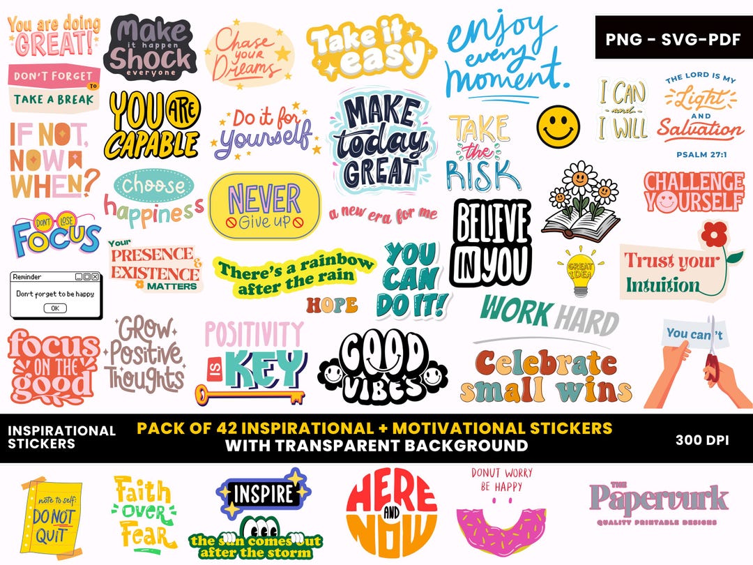 Printable Inspirational Stickers PNG SVG | Cute Floral Quote Sticker ...