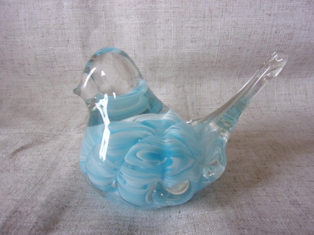 Vintage 1995 Joe Rice Stamped Blue & White Ribbon Bird Glass ...