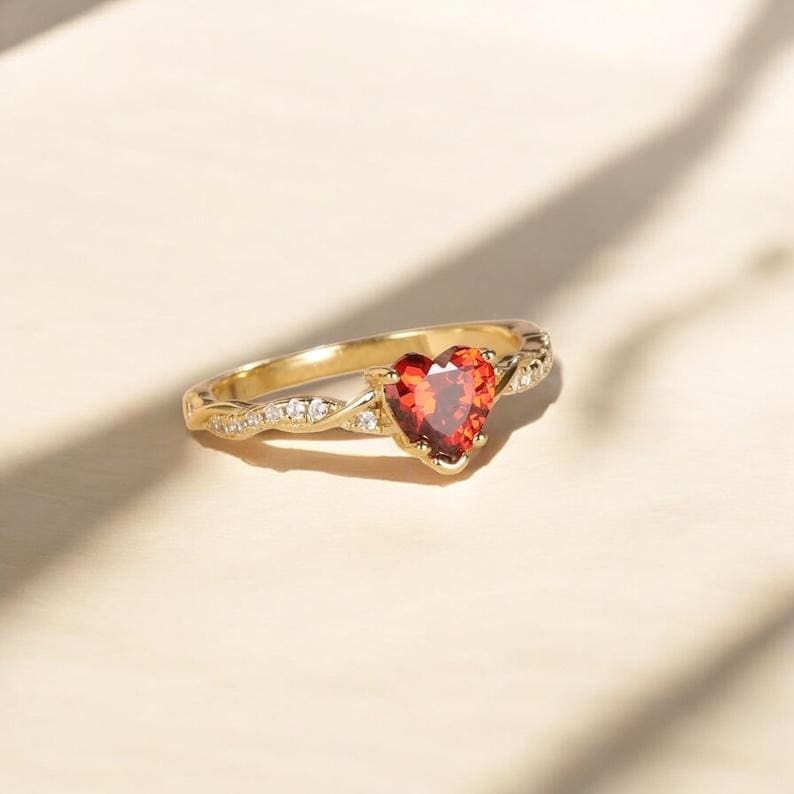 Heart Ruby Ring – Gold Twisted Vine Sterling Silver Promise Ring - Etsy